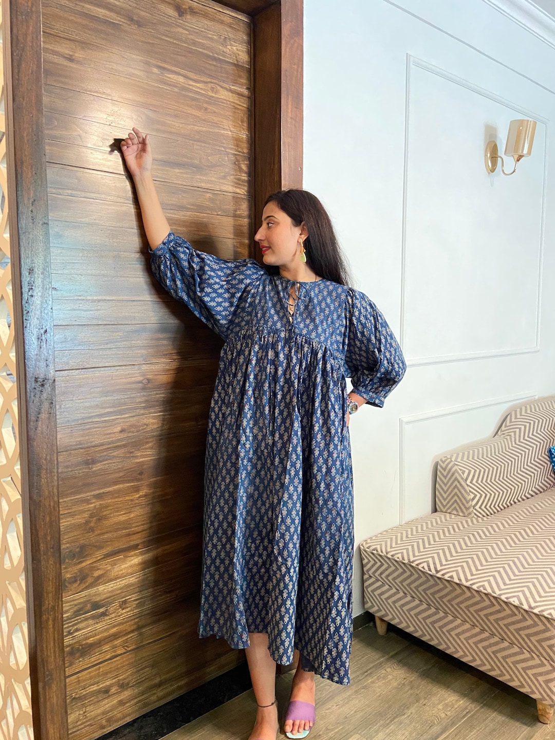 Hand Block Print Cotton Midi Dress: Bohemian Kyra Style, Spring Closer ...