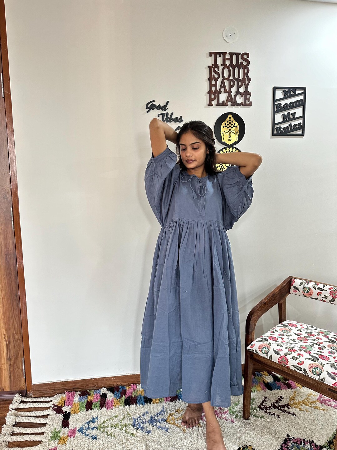 Hand Block Print Cotton Midi Dress: Bohemian Kyra Style, Spring Closer ...