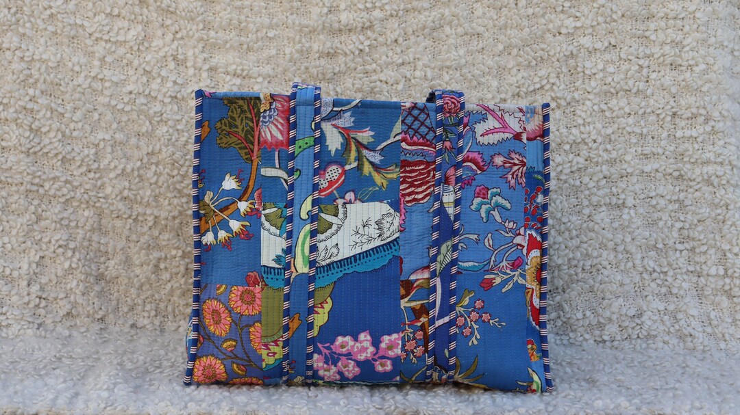 Handmade Quilted Tote Shopping Bag, Floral Print Cotton Market Bag ...