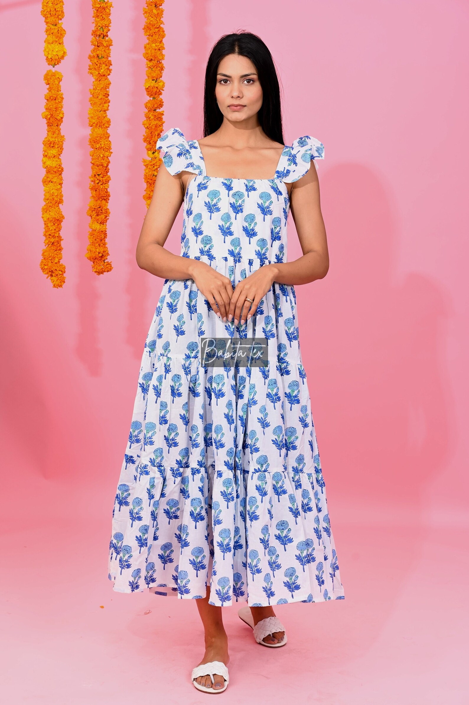 Hand Block Print Floral Sleeveless Maxi Dress Blue - Etsy