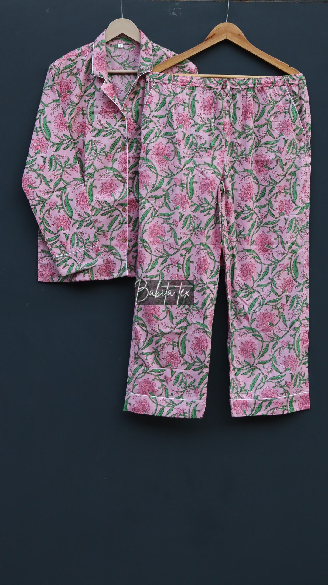 Hand Block Print Pajamas, Floral Pure Cotton Pj's, Pajamas Set ,indian ...
