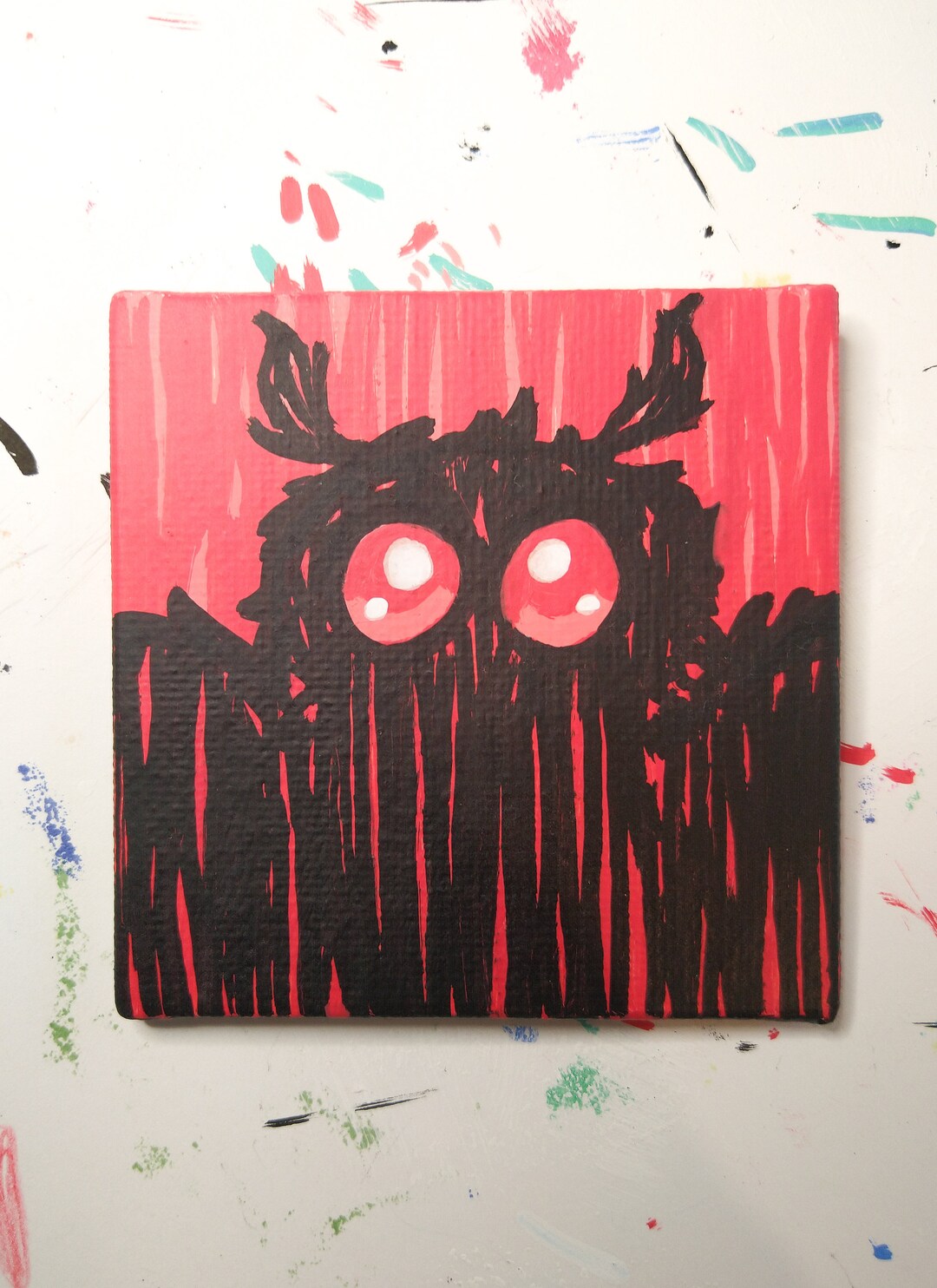Tiny Mothman Painting - Orginal Painting on Flat Canvas Panel - Etsy