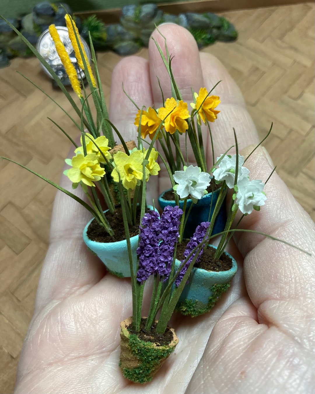 Miniature Potted Flowers for Dollhouse, Roombox, Vignettes, Diorama 1/ ...