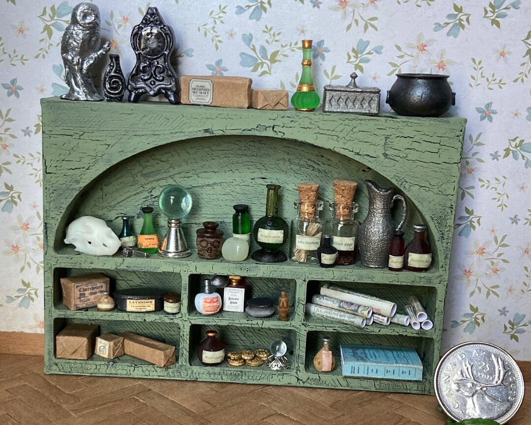 Miniature Witch Curiosity Cabinet Wall Bookcase for Dollhouse, Roombox ...
