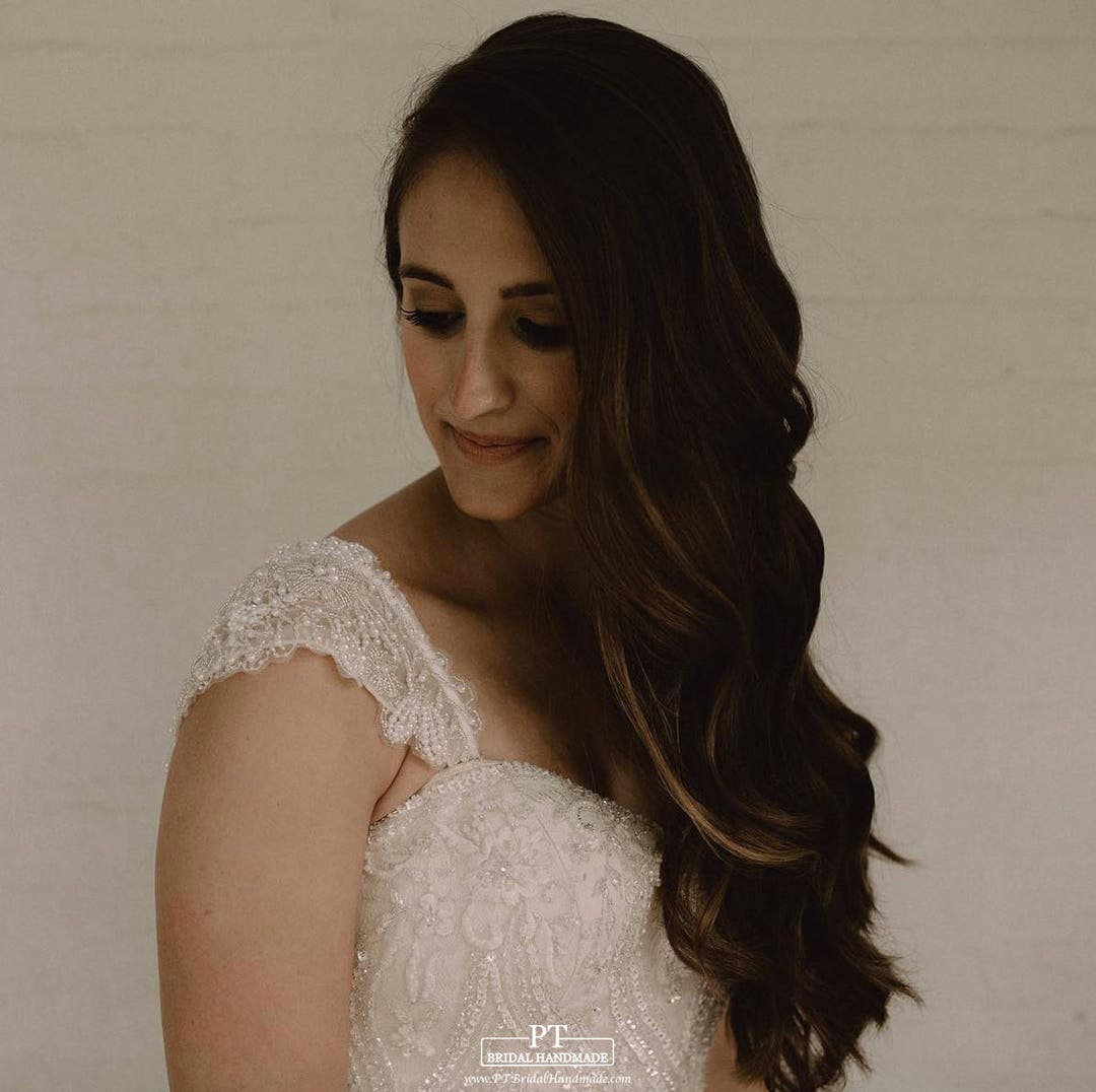 Beaded Pearl Cap Sleeves Wedding Dress #67, Custom Cap Sleeves, Beaded ...