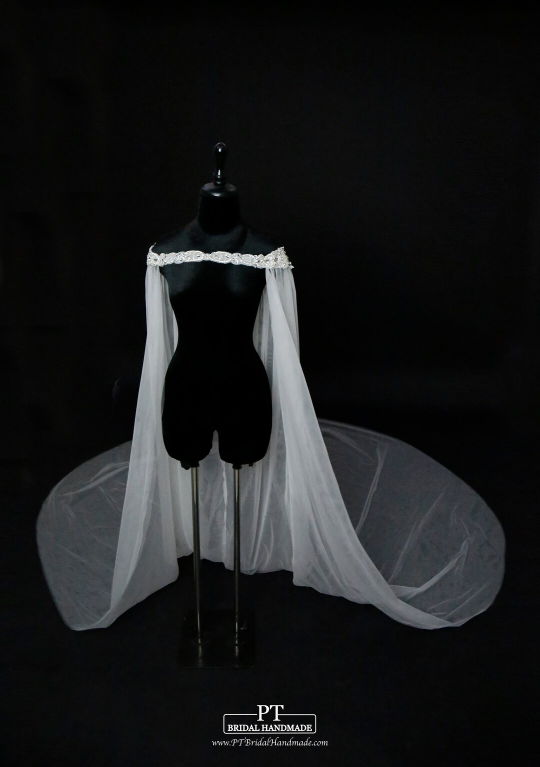 Embellished Bridal Cape #8, Embellished Bridal Capelet, Long Bridal ...