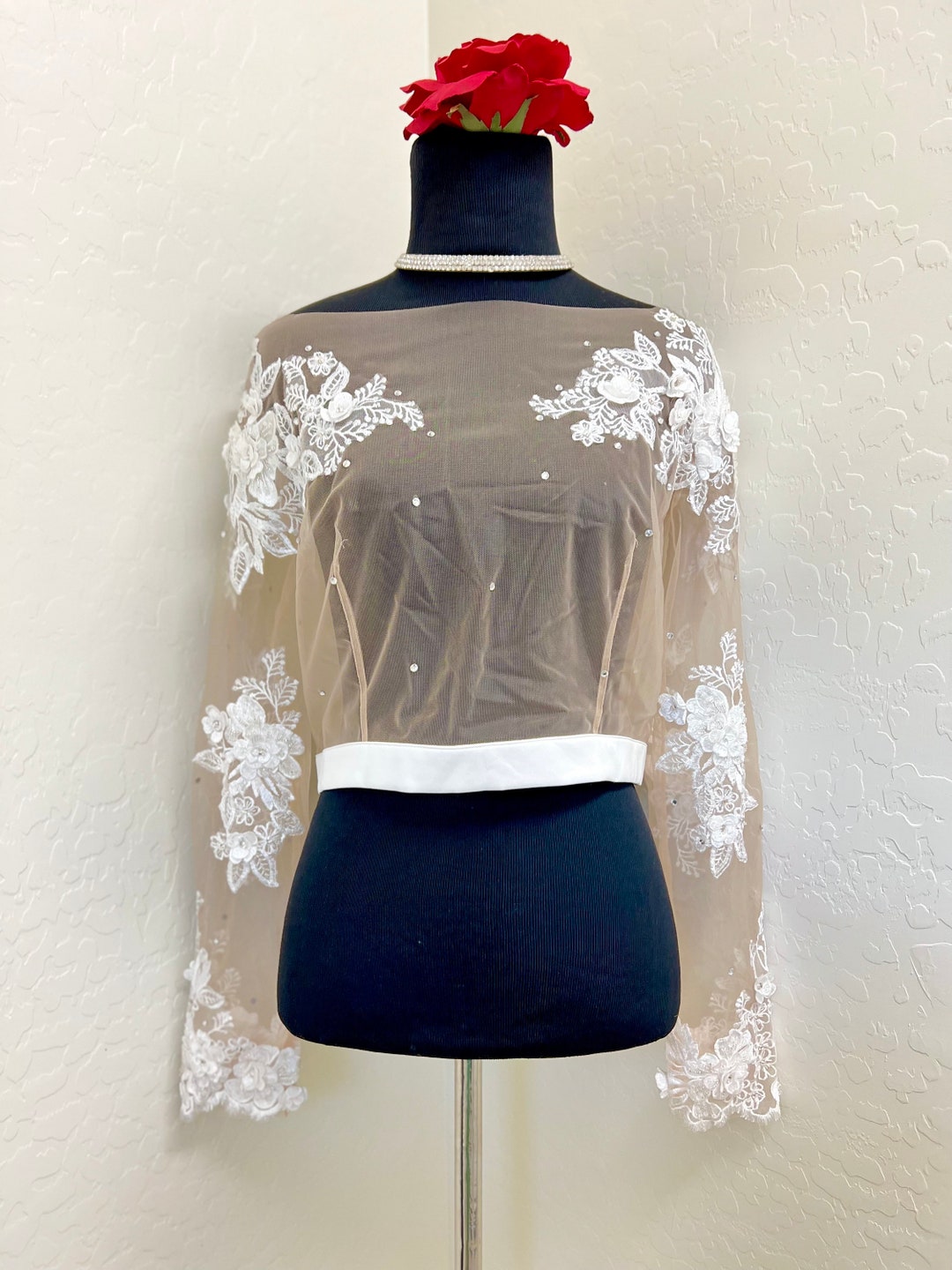 Illusion Nude Wedding Dress Bolero #76, Lace Bridal Topper, Lace ...