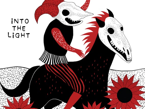 The Sun Tarot Card A4 Illustration Goats Design Black Red - Etsy