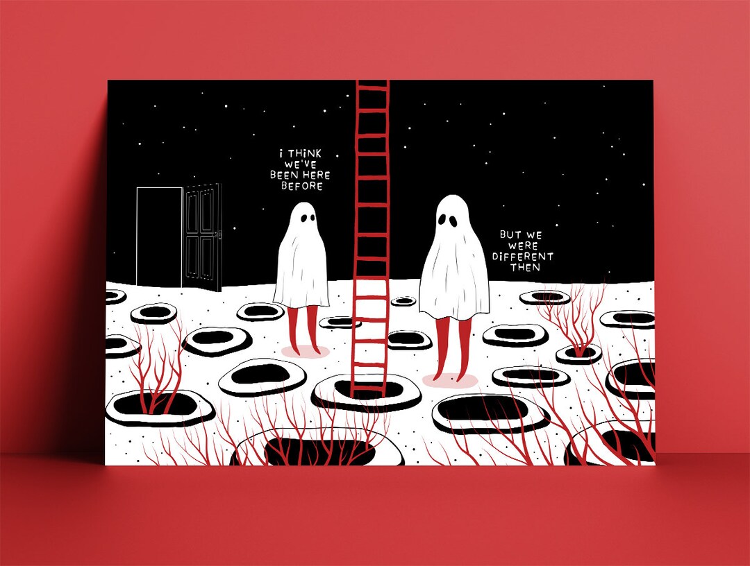 Different Illustration Ghosts Design Black Red White Ink Drawing ...