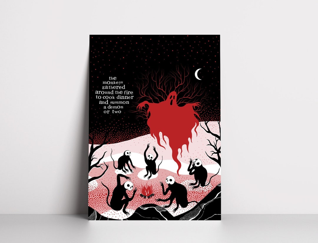 Monkey Business Ghosts Design Black Red White Ink Drawing - Etsy