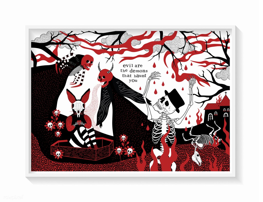 Demon Dance Illustration Dance Macabre Skleteons Bunny Design Black Red ...