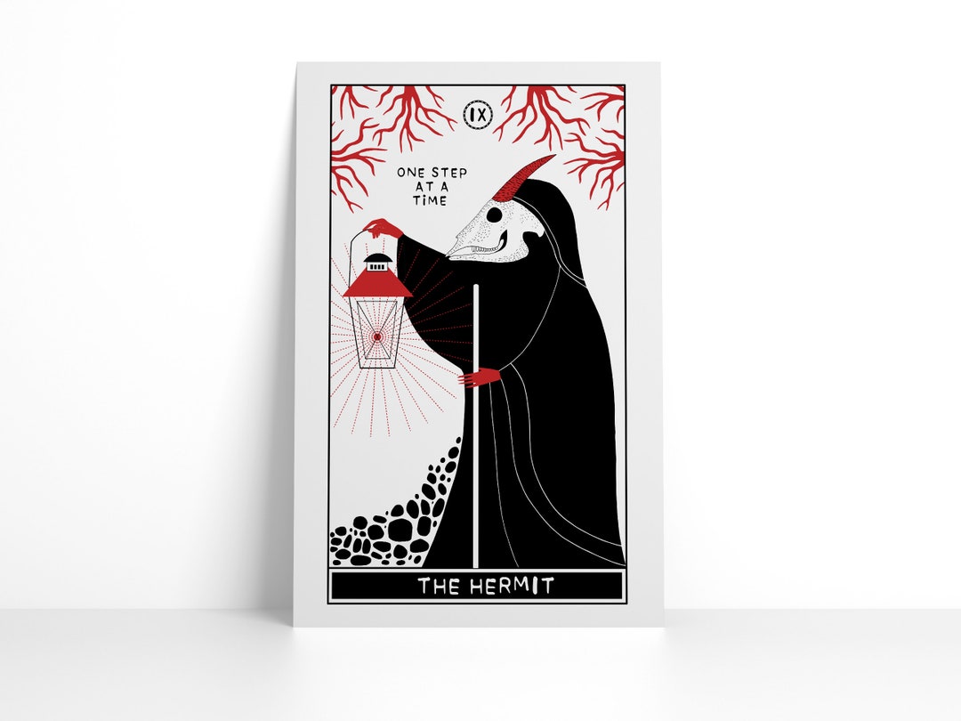 The Hermit Tarot Card A4 Illustration Goats Design Black Red - Etsy