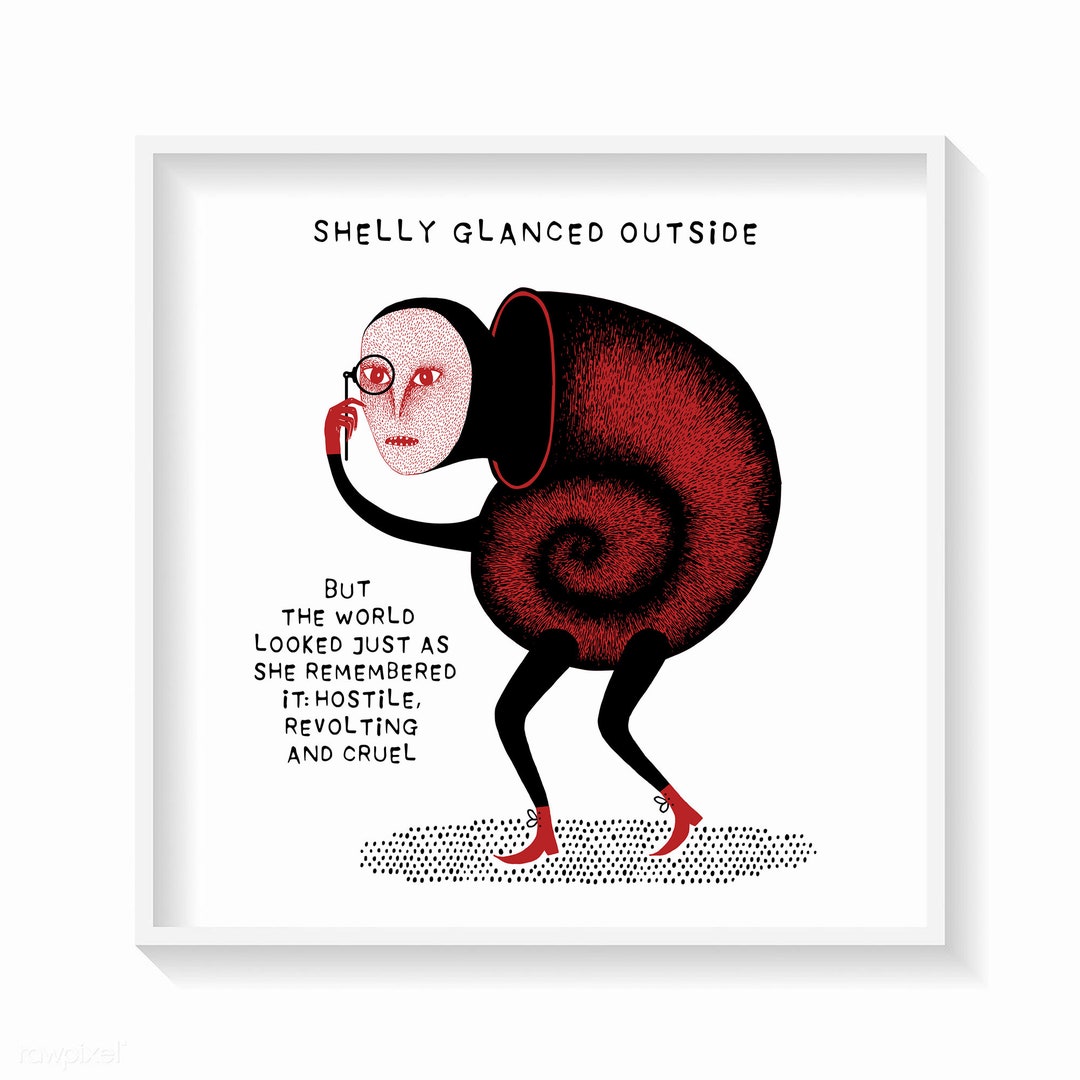 Shell Grumpy Snail Print Gloomy Illustration Introvert Shell Design ...