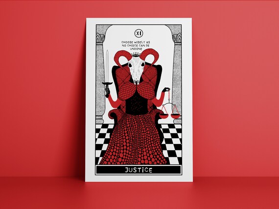 Justice Tarot Card A4 Illustration Goats Design Black Red - Etsy