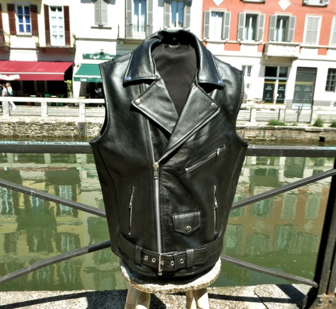 Guendj Milano Motorcycle Biker Sleeveless Leather Jacket - Etsy