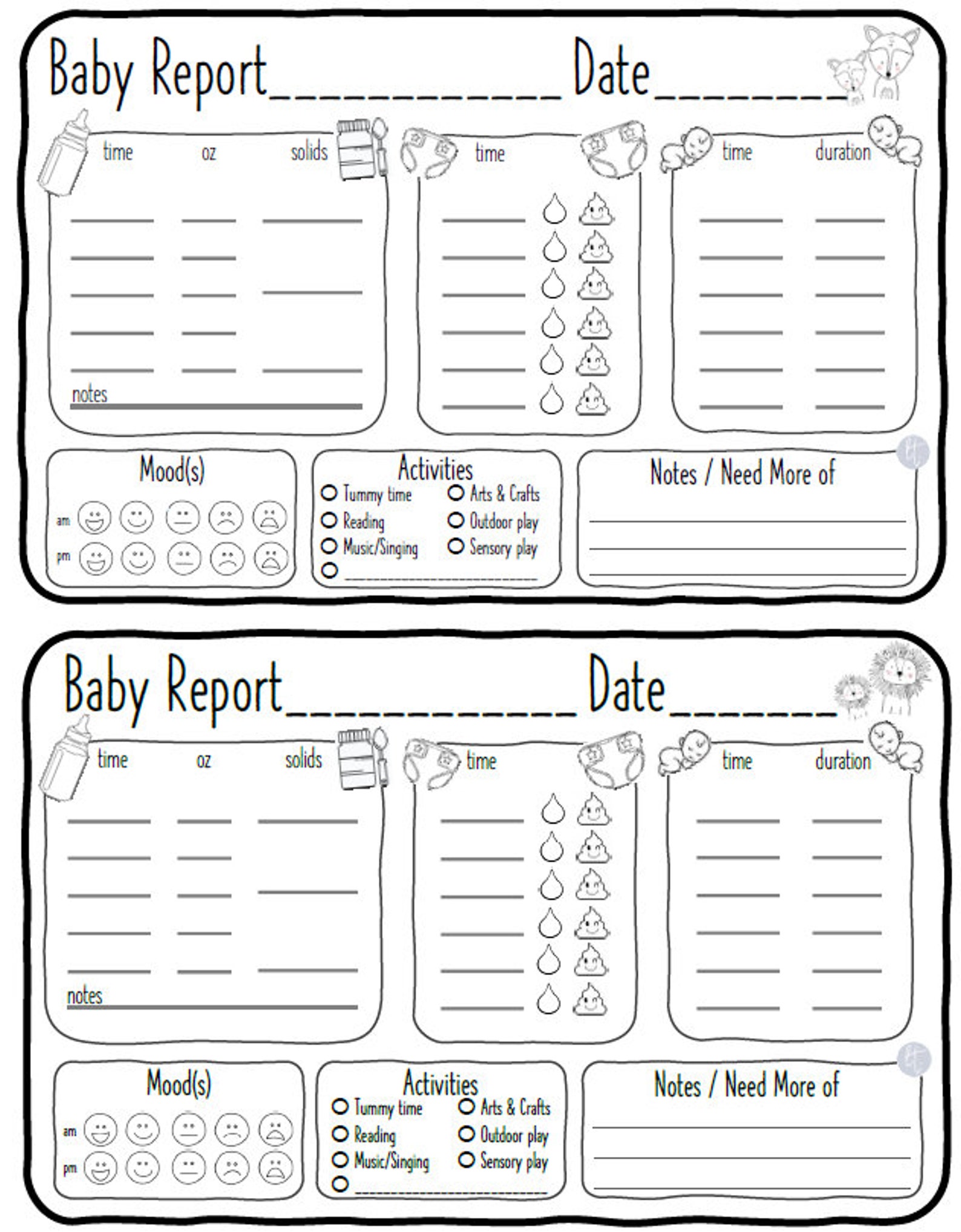 Baby Report, Baby Tracker, Nanny Log, Infant Daily Report, Babysitter ...