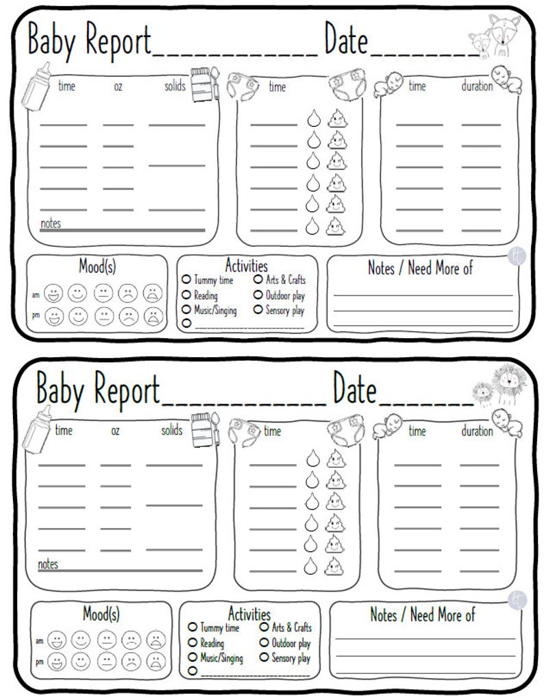 Baby Report, Baby Tracker, Nanny Log, Infant Daily Report, Babysitter ...