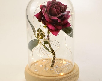 Handmade Glitter Pink Enchanted Rose in Glass Dome Bell Jar With Pretty ...