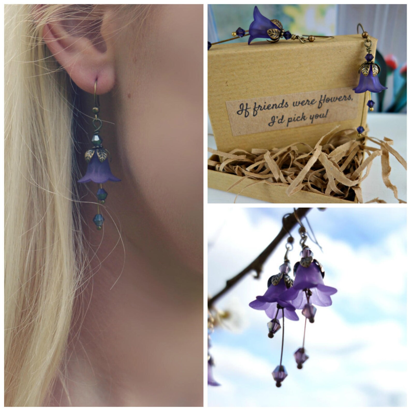 Friendship Earrings Best Friend Purple Earrings. Floral - Etsy UK