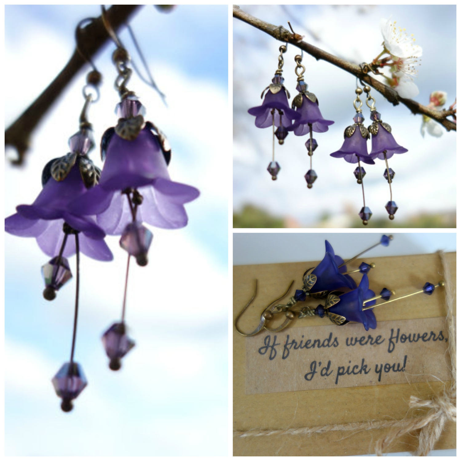 Friendship Earrings Best Friend Purple Earrings. Floral | Etsy