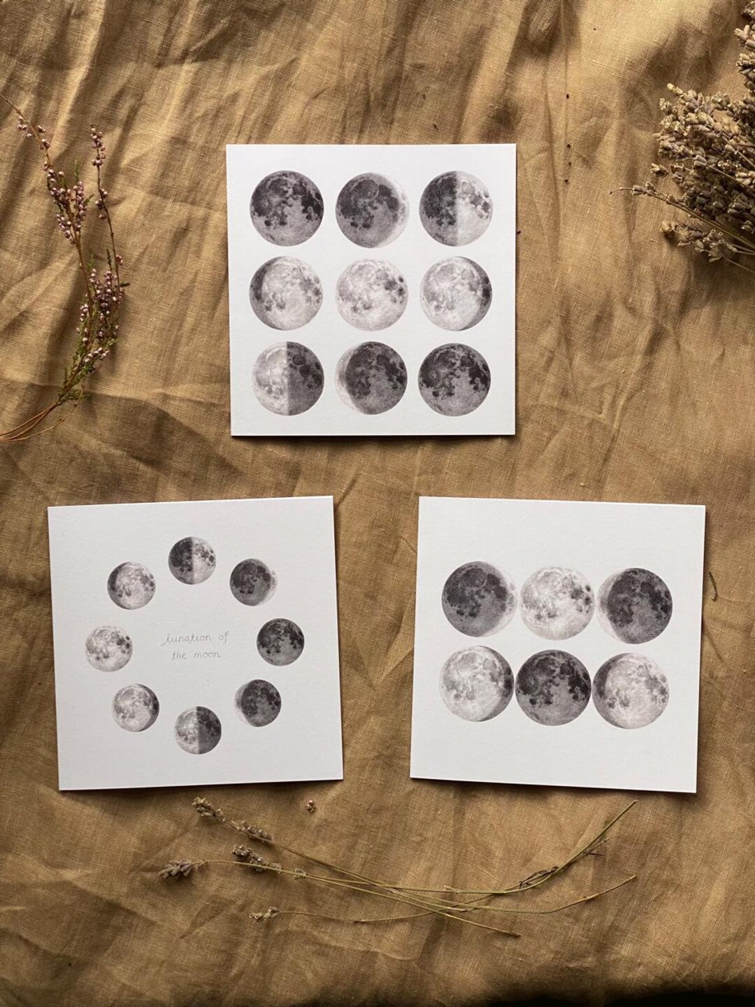 Moon Phases Art Print Cards – Hand Drawn Greeting Card Set - Etsy