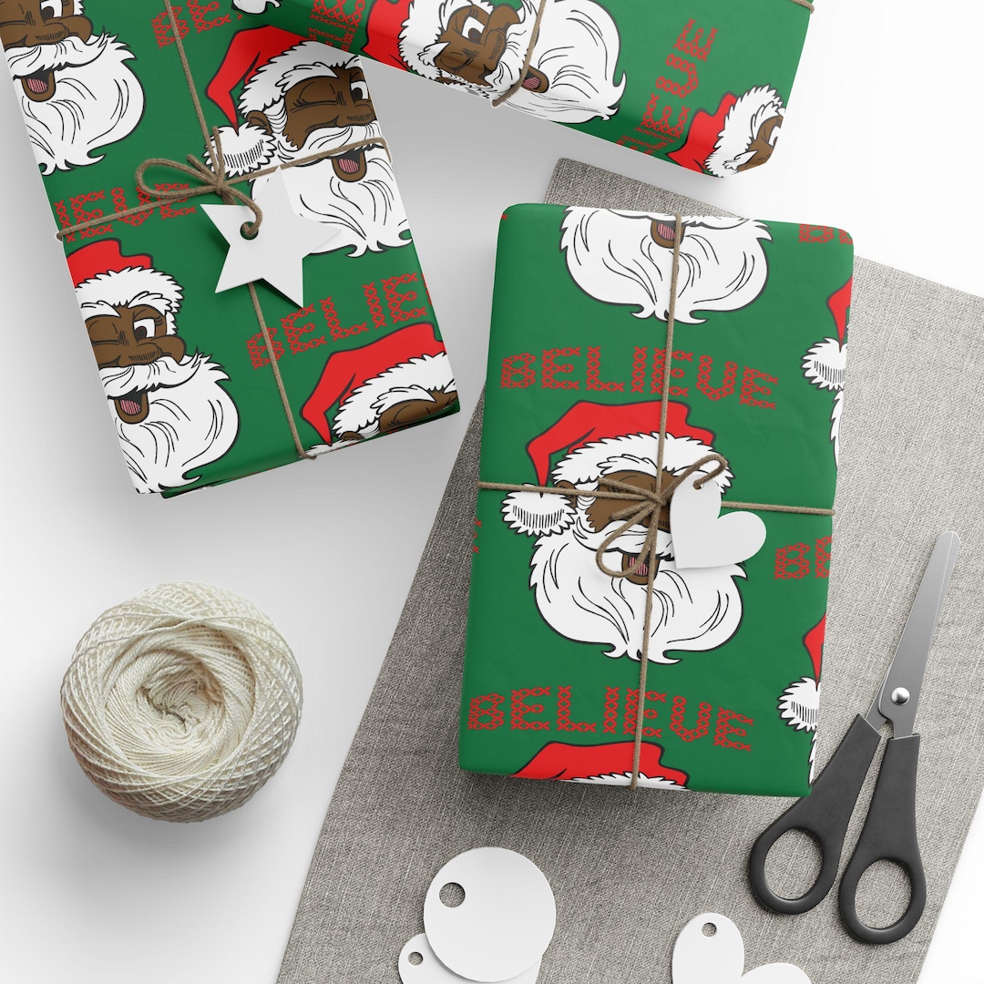 Black Santa Wrapping Paper Believe Black Santa Melanin Christmas ...