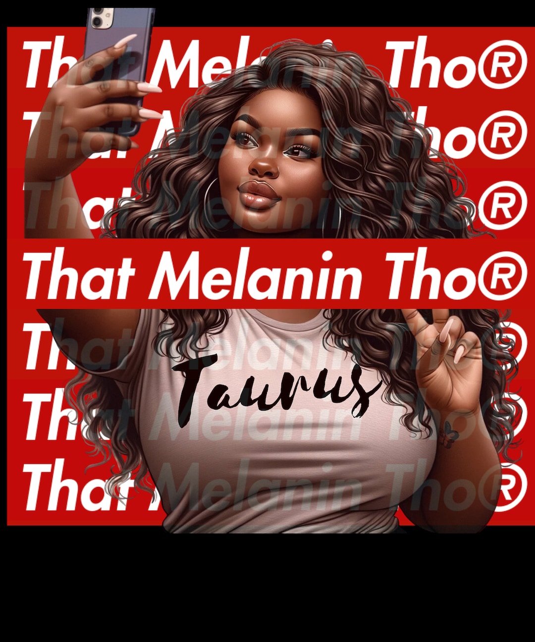 Taurus Vibes Digital Art Plus Size Curvy Black Woman Zodiac Sign Afro ...