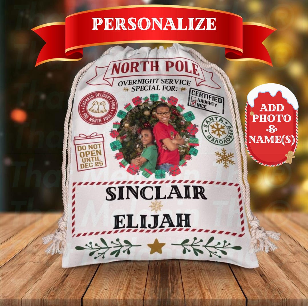 Personalized Custom Santa Sack Photo & Name • Personalize Christmas ...