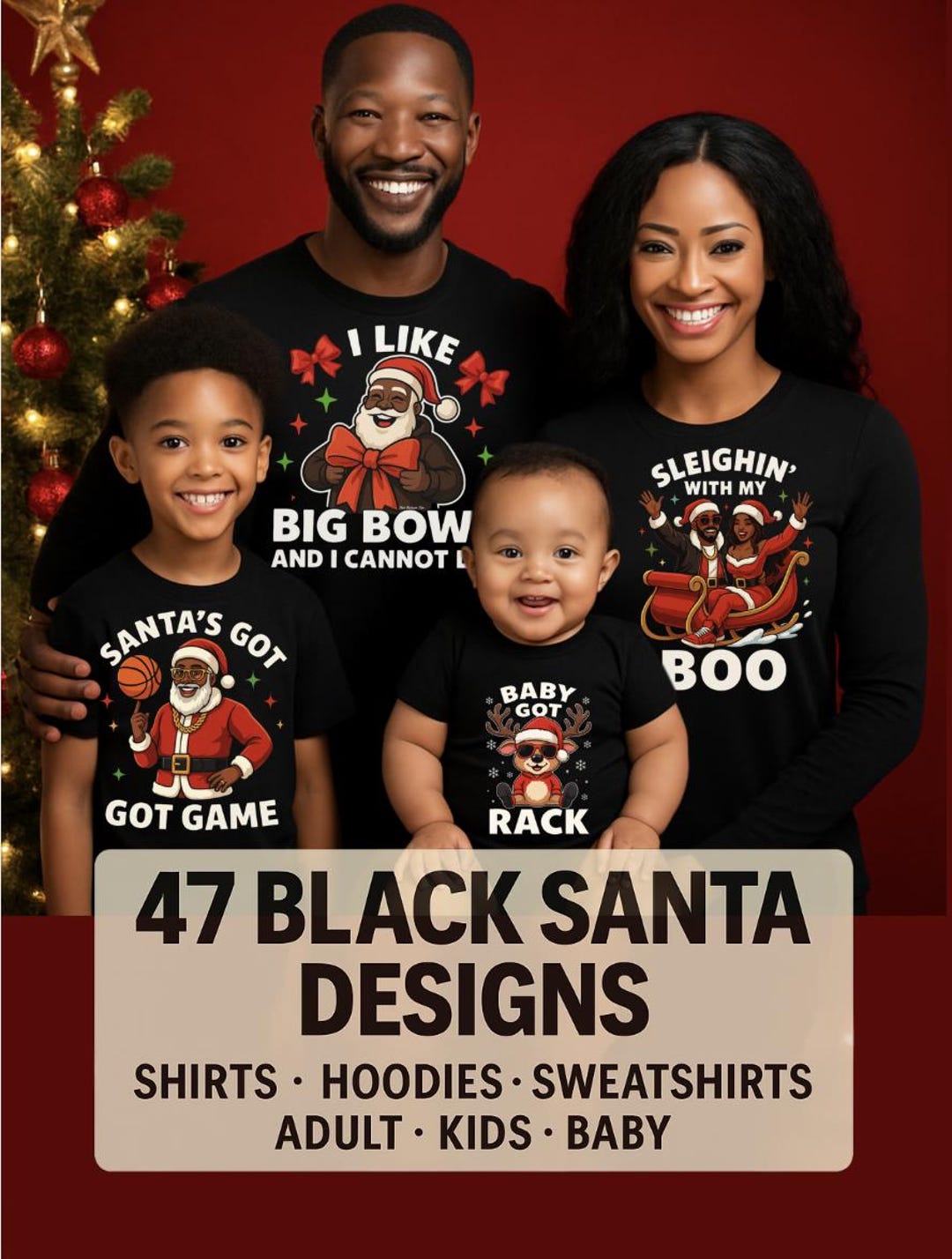 Black Santa Shirts Hoodies Sweatshirts • Adult Kids Baby Holiday ...