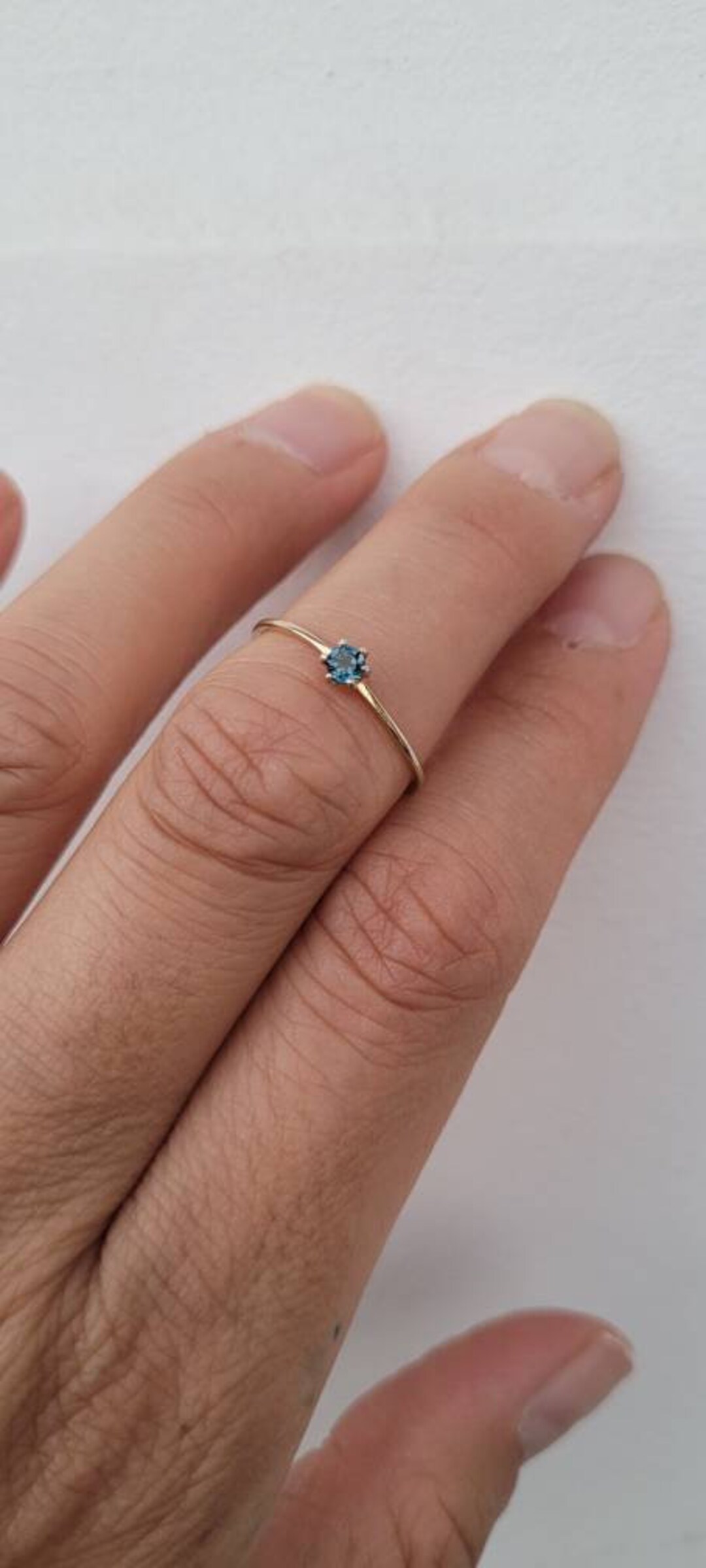 Genuine London Blue Topaz Ring • Blue Topaz Gold Ring •tiny Topaz Ring ...