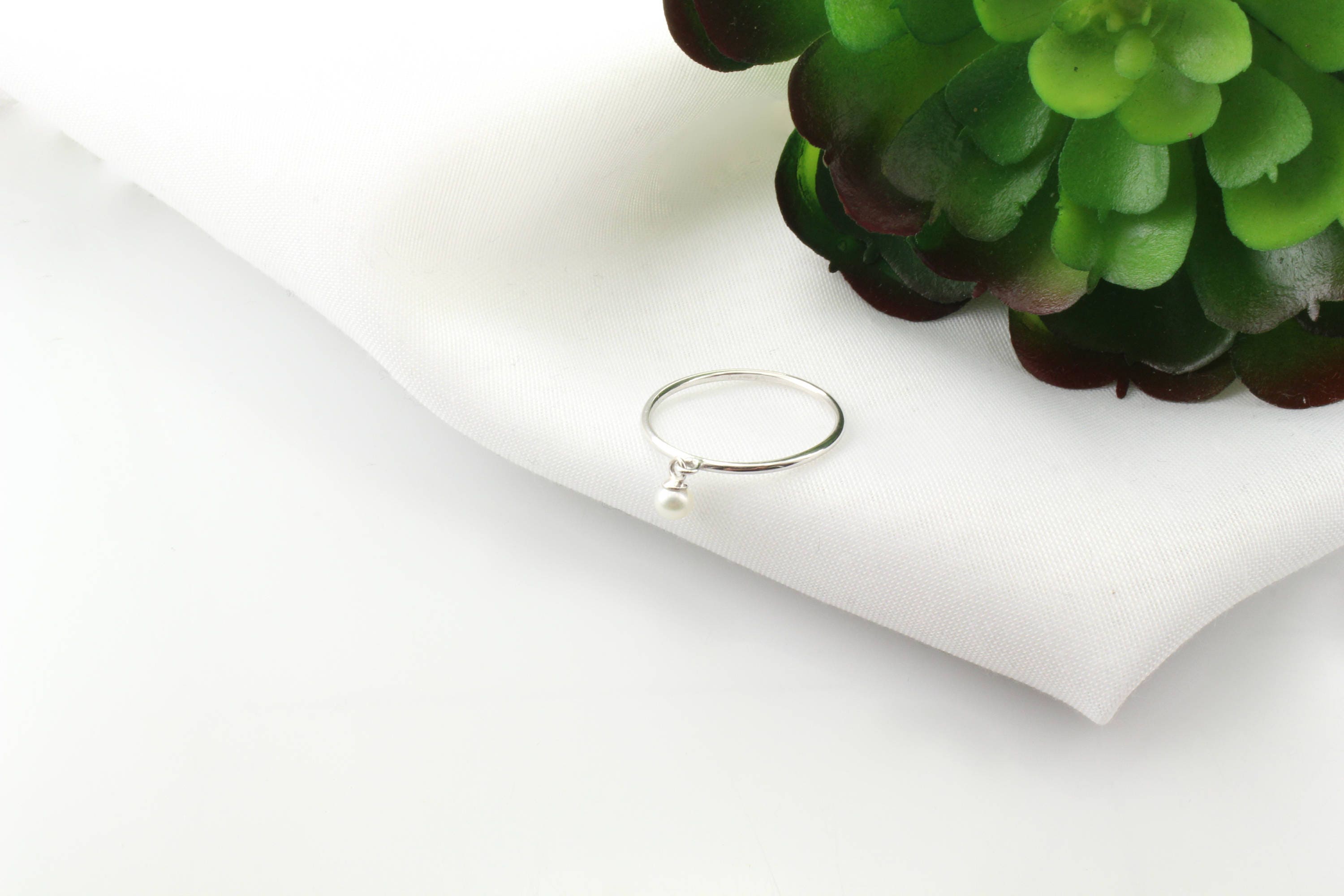 14K Gold Freshwater Pearl Dangle Ring Stacking Ring Gold - Etsy