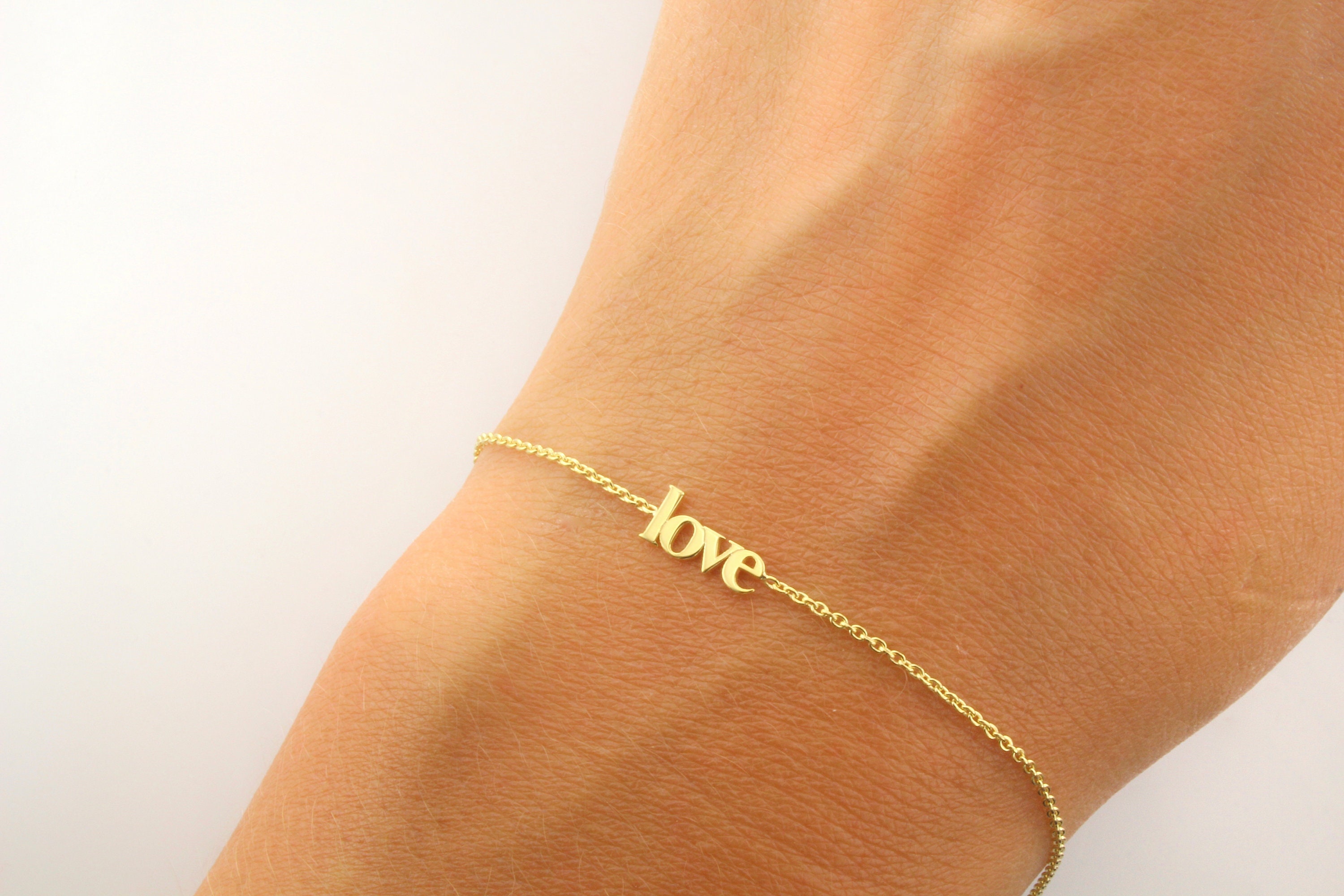 14K Gold Love Bracelet Yellow Gold Love Bracelet Adjustable Everyday Gold Love Bracelet Delicate 14K Gold Love Stacking Bracelet