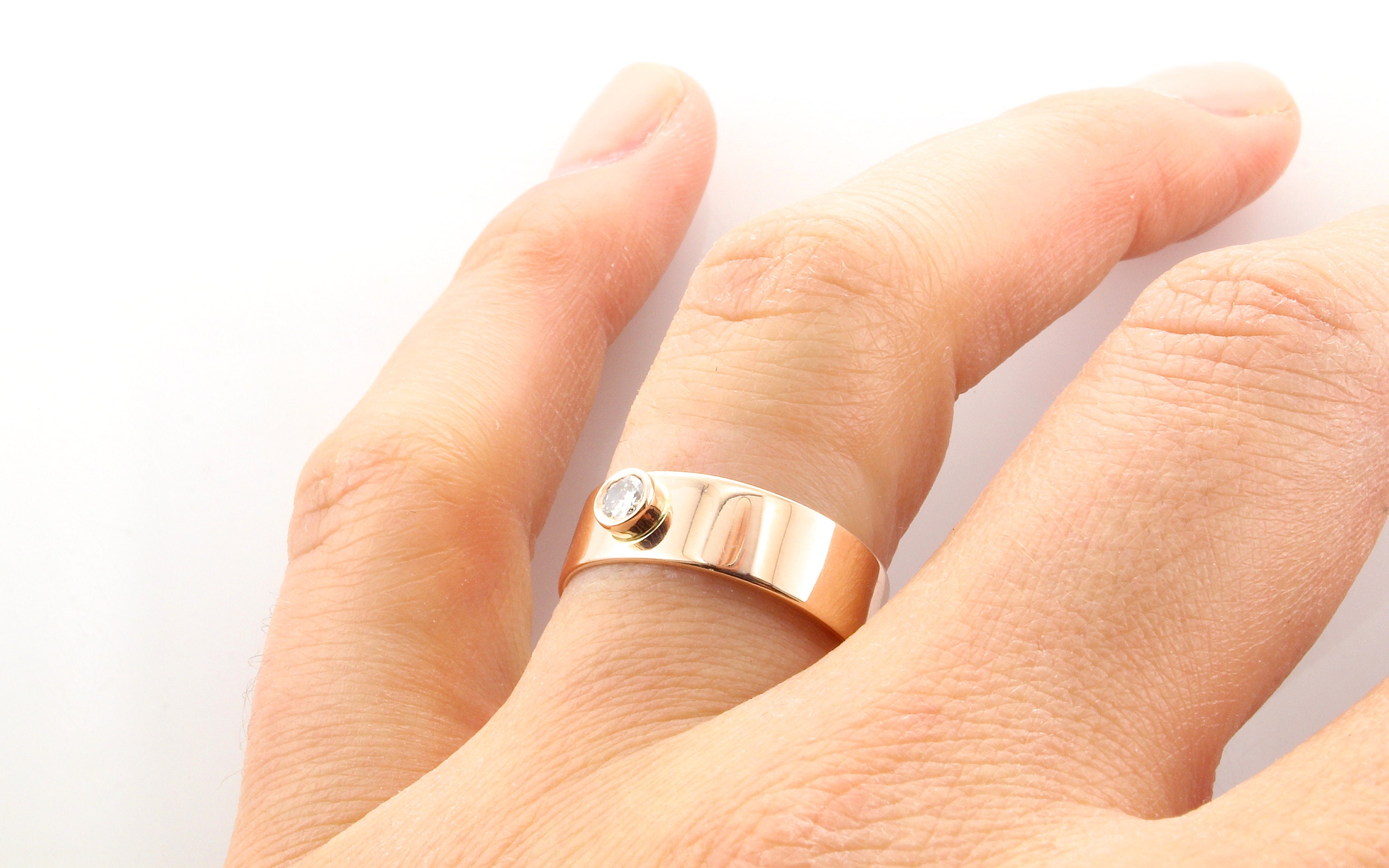 Diamond Bezel Cigar Ring, 14K Gold Diamond Cigar Band, Wedding ...