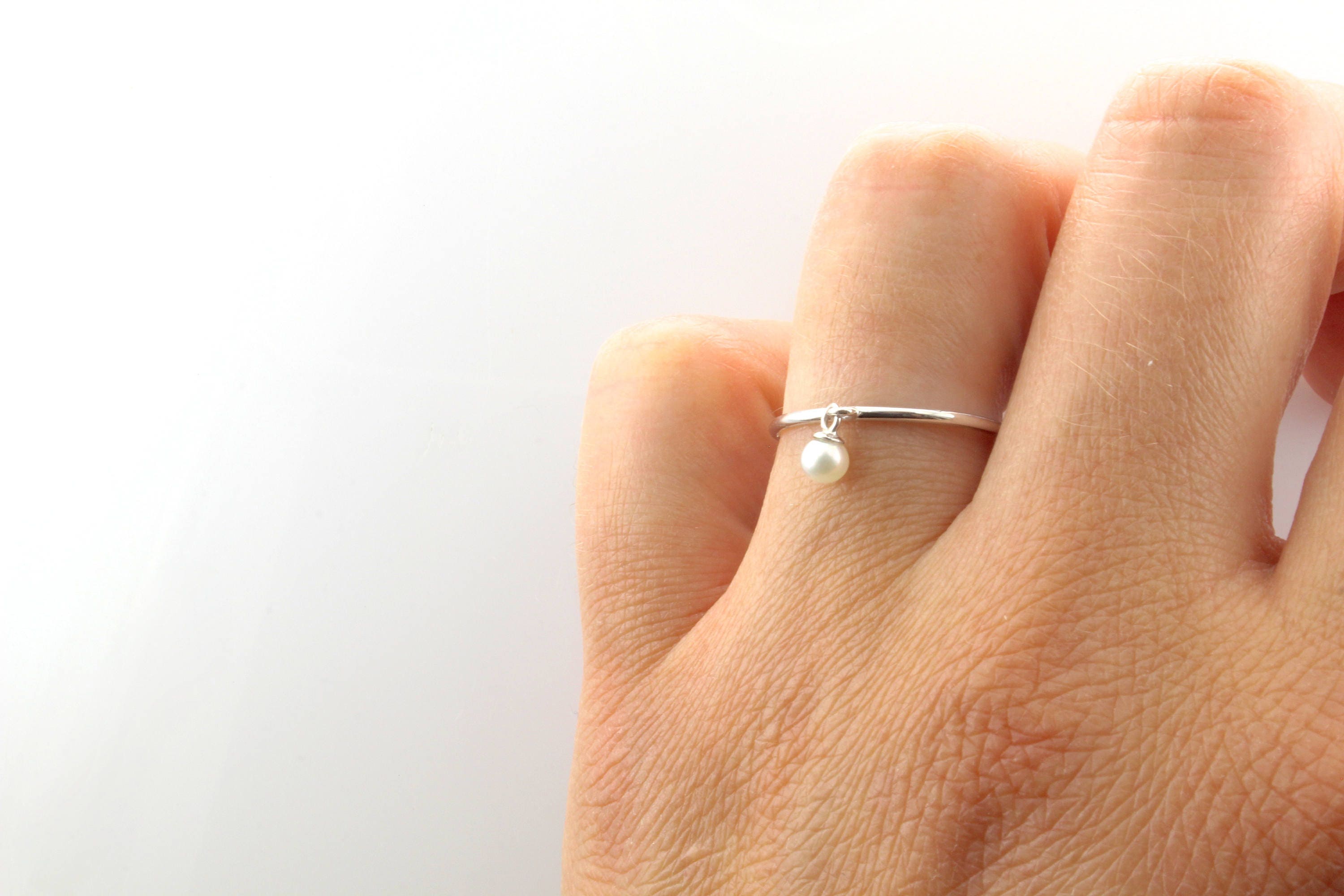 14K Gold Freshwater Pearl Dangle Ring Stacking Ring Gold - Etsy