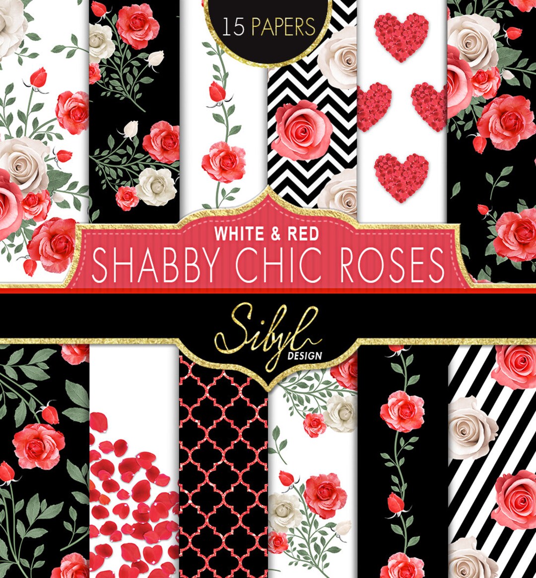 Floral Digital Paper, Shabby Chic Red Roses Papers, Wedding Roses ...