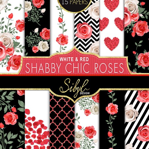 Black and Red Digital Paper Roses Scrapbook Papers Floral - Etsy