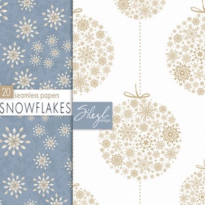 Watercolor Snowflakes Papers, Digital Snowflakes Paper, Gold Snowflakes ...