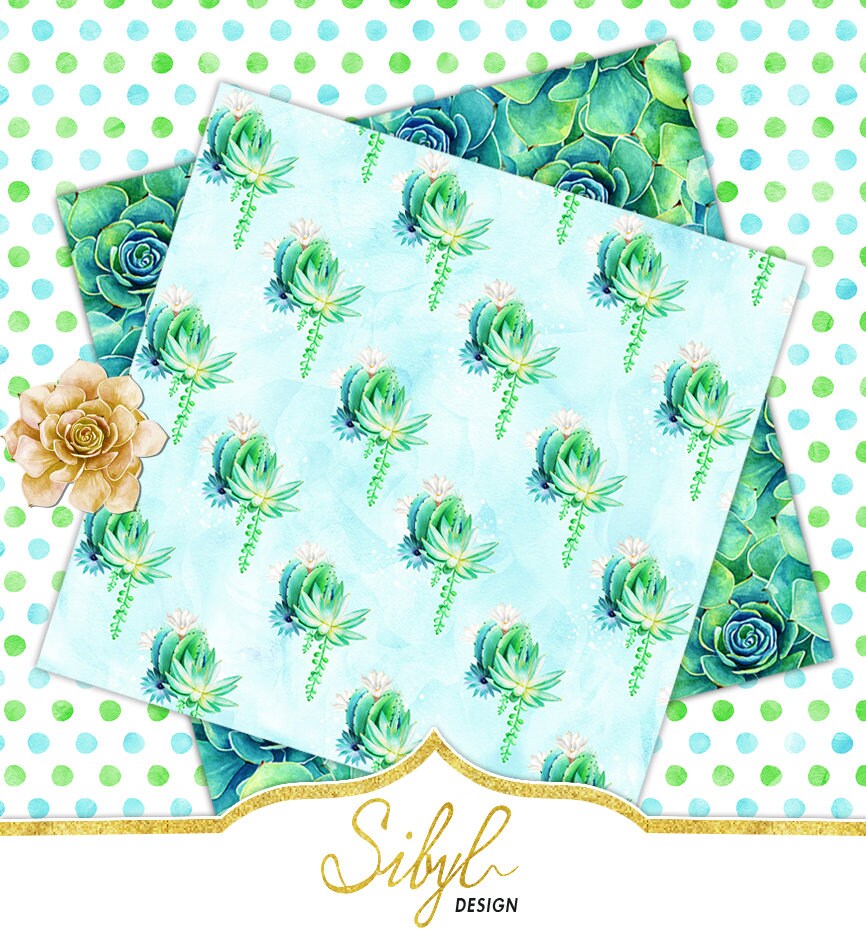 Digital Cactus Paper Watercolor Succulent Papers Seamless | Etsy