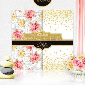 Shabby Chic Digital Paper, Digital Red Roses Collage Sheet, Wedding ...