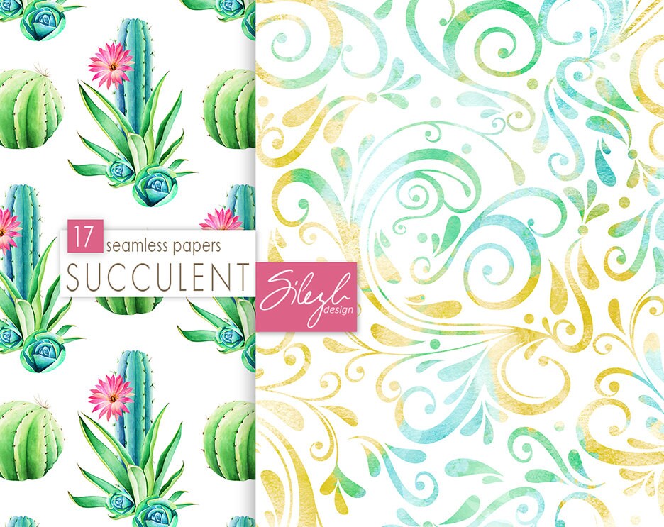 Digital Cactus Paper Watercolor Succulent Papers Seamless - Etsy