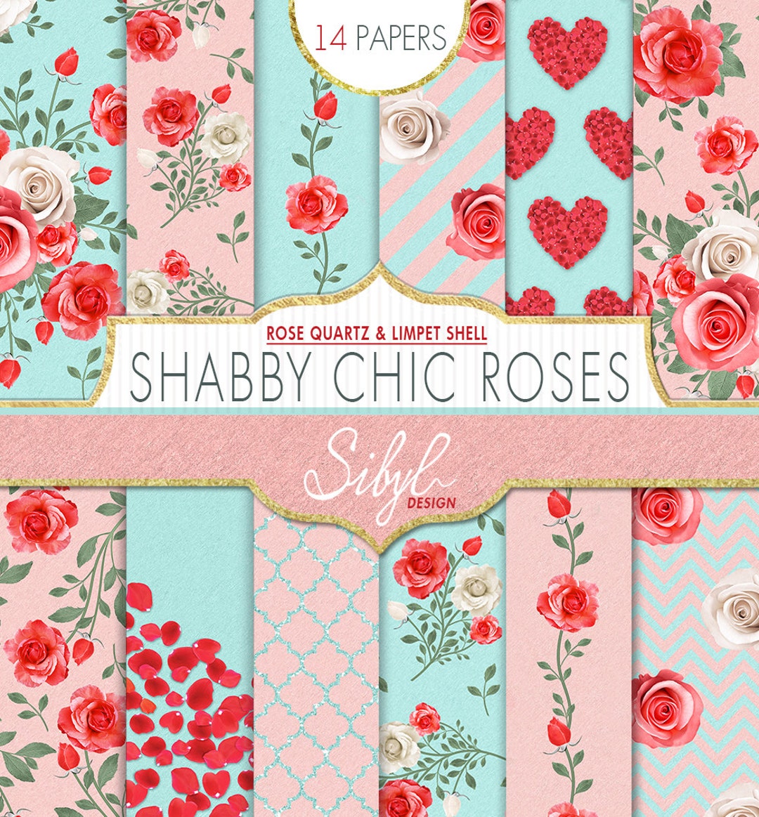 Floral Digital Paper, Shabby Chic Digital Paper, Shabby Chic Rose ...