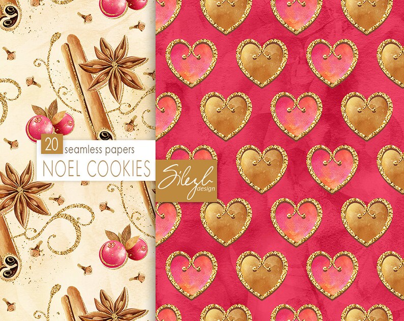 Digital Xmas Watercolor Paper, Seamless Noel Cookies Paper, Watercolor ...