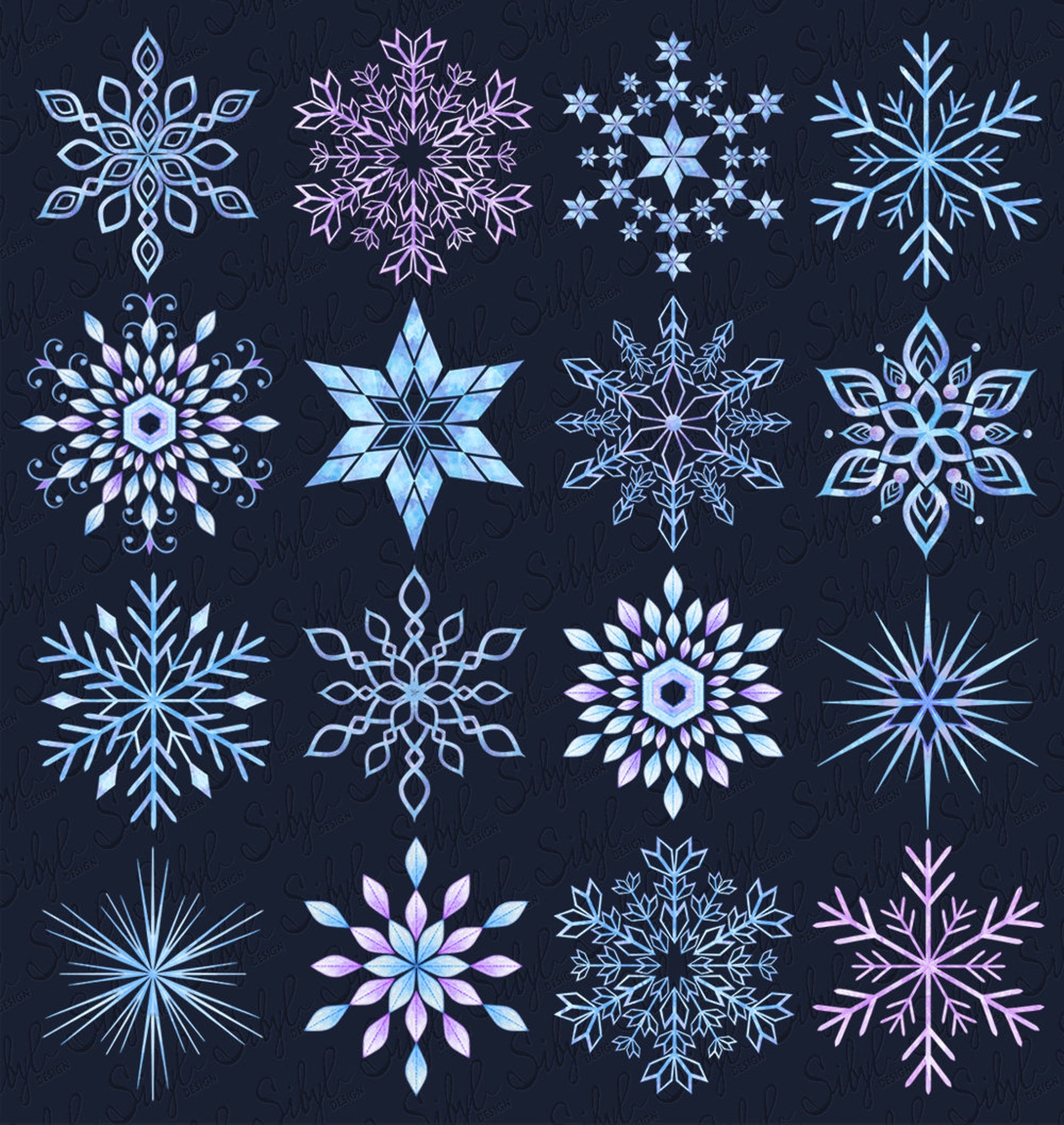 Digital Christmas Clipart Watercolor Snowflakes Clipart | Etsy