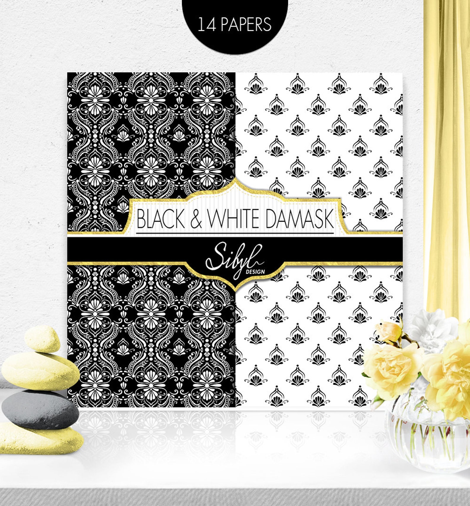 White and Black Damask Digital Paper Damask Collage Sheet - Etsy