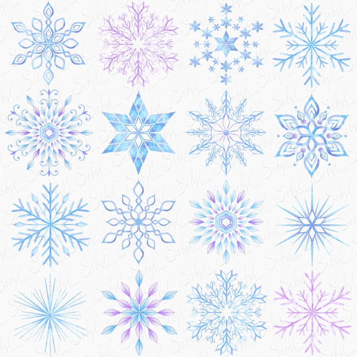 Digital Christmas Clipart Watercolor Snowflakes Clipart - Etsy