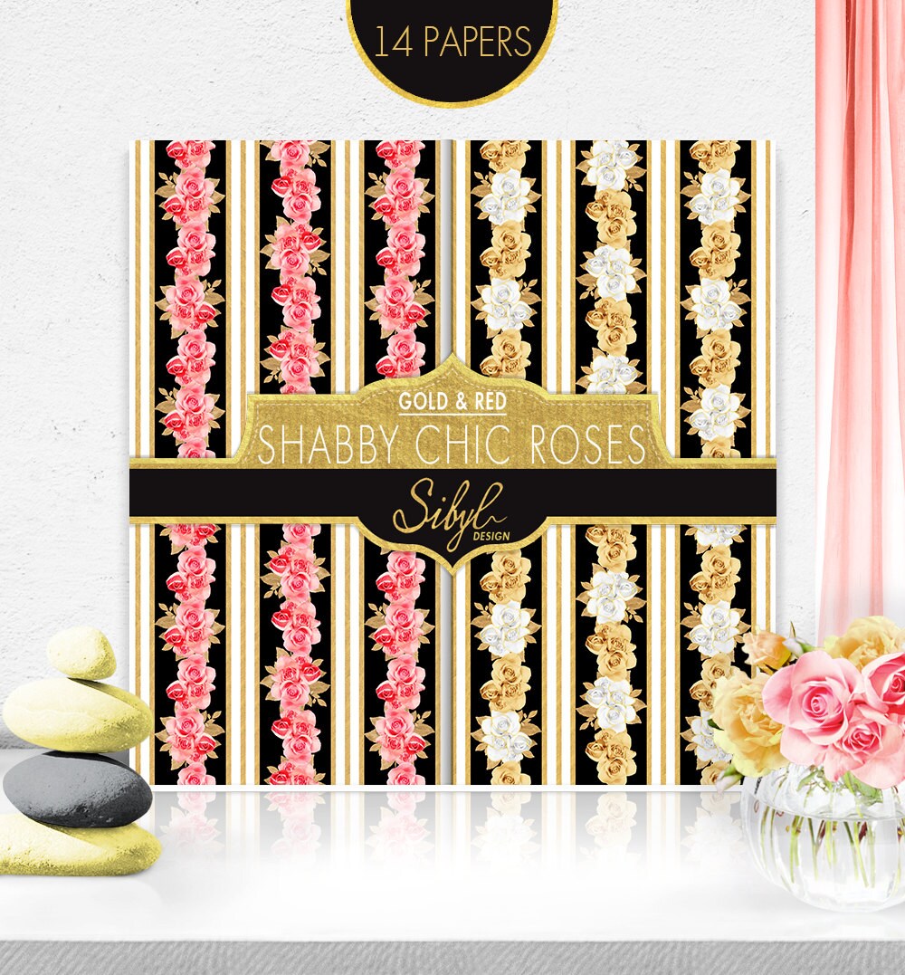 Shabby Chic Digital Paper Digital Red Roses Collage Sheet - Etsy