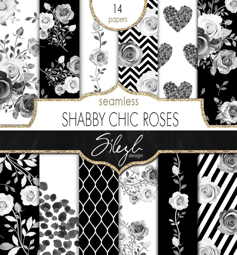 Seamless Floral Digital Paper Shabby Chic Black and White - Etsy