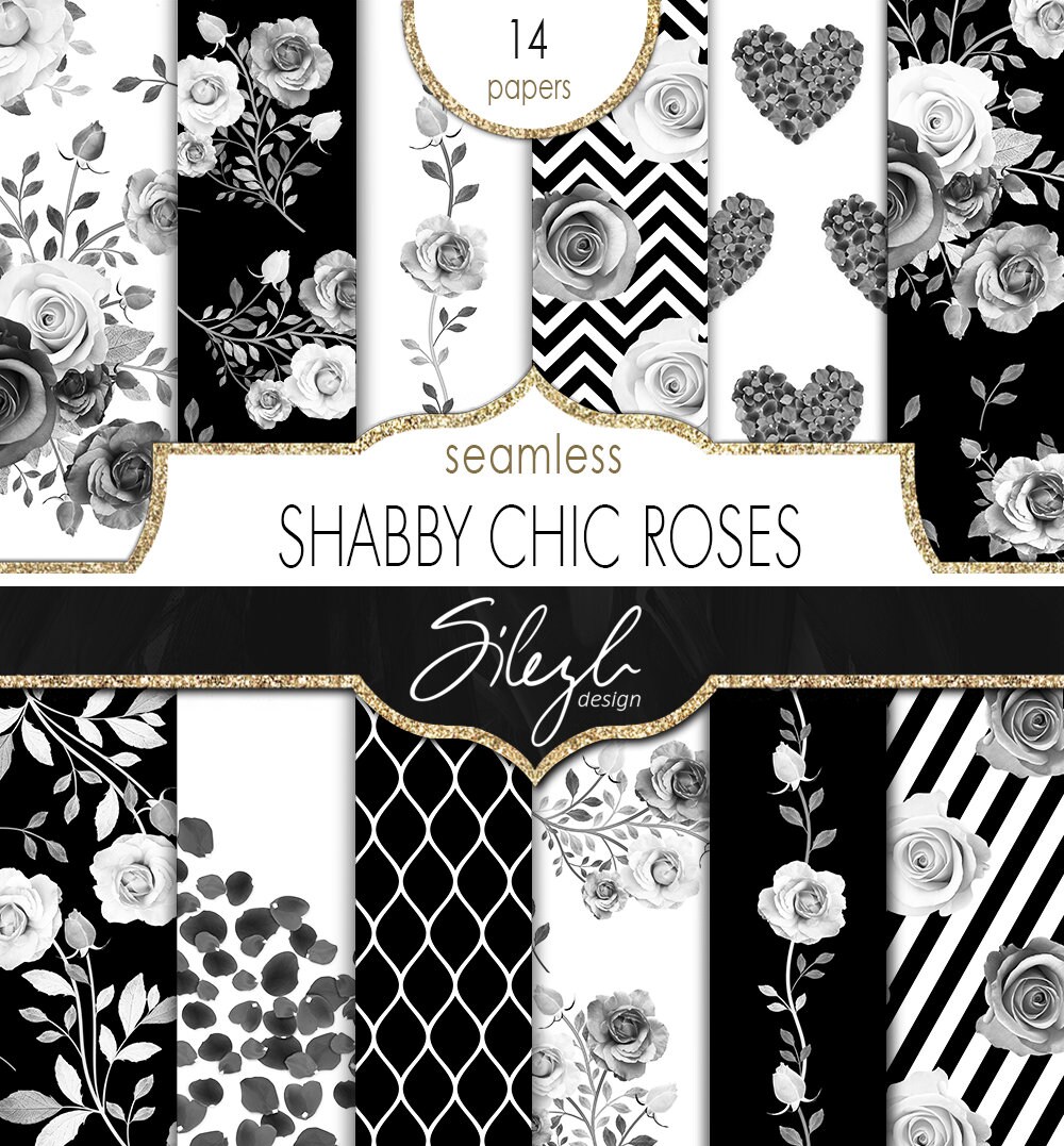 Seamless Floral Digital Paper Shabby Chic Black and White - Etsy