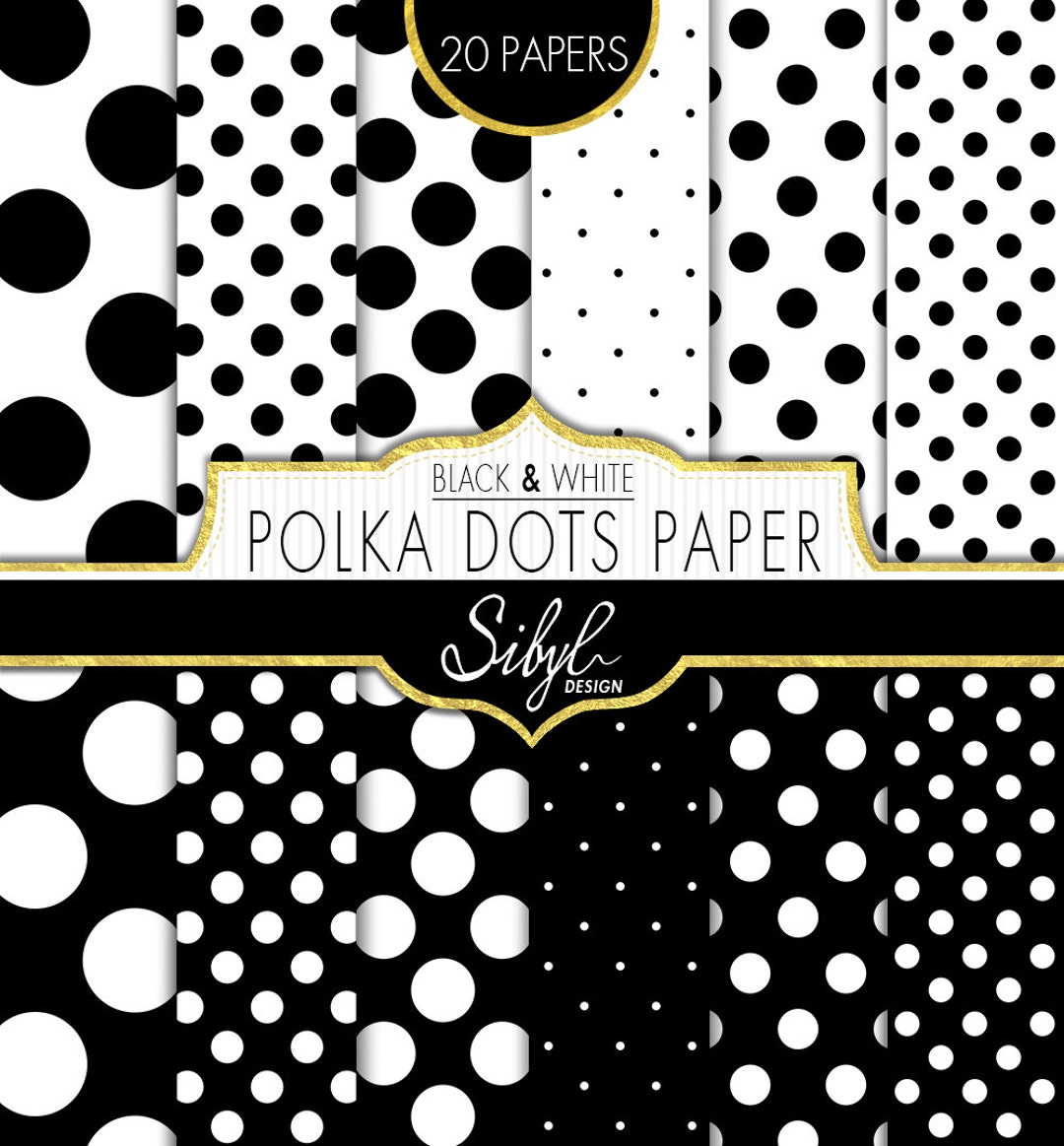 Black and White Polka Dots Digital Paper, Digital Black and White Polka ...