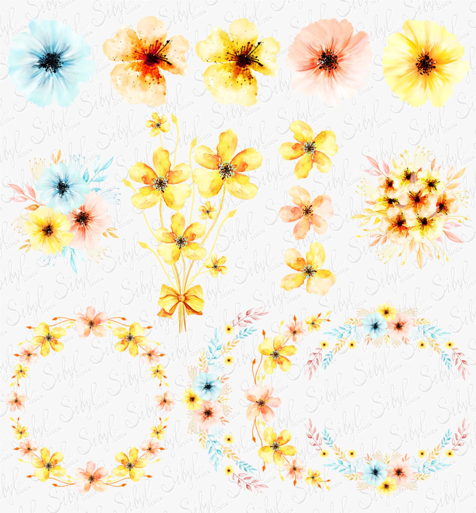 Watercolor Pastel Floral Clipart Fall Flowers Clipart - Etsy